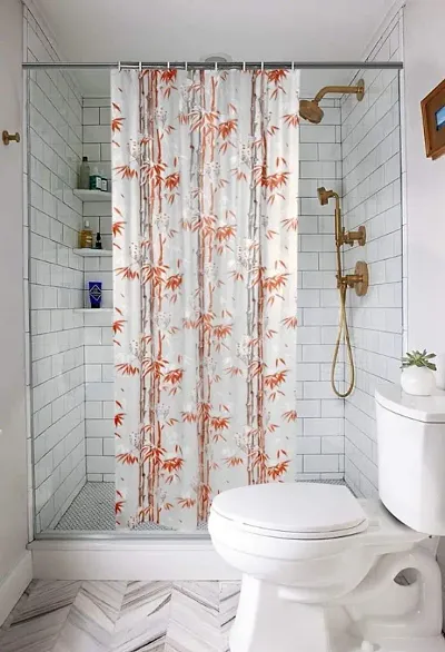 Bamboo Leaf Design Waterproof Shower Curtain for Bathroom 7 Feet PVC Curtain with 8 Hooks ndash 54rdquo x 84rdquo Orange Color