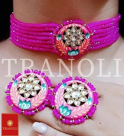 Tranoli Charming Alluring Onyx Kundan Choker Set