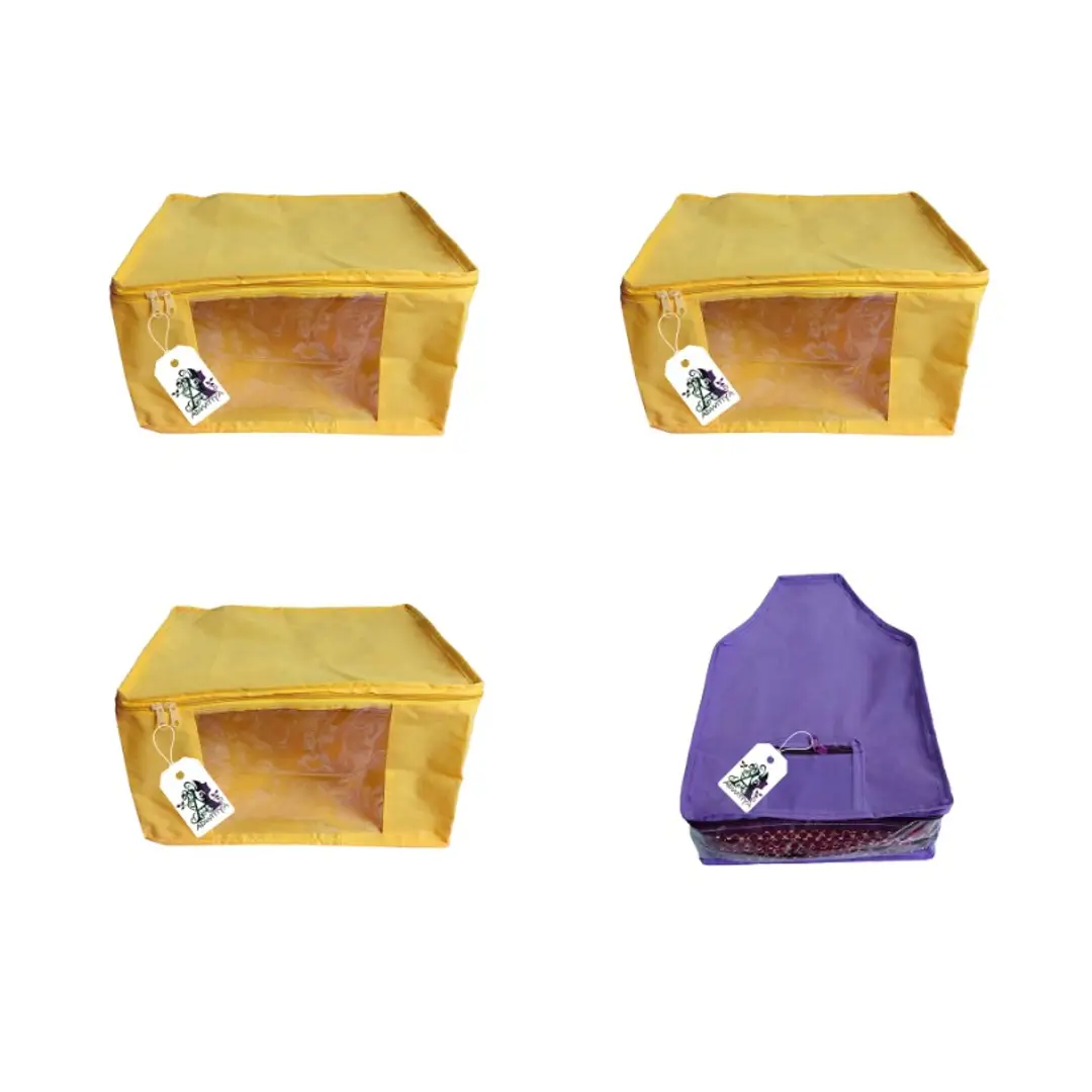 Buy Combo Nonwoven 3 Pcs Saree Cover And 1 Pcs Blouse Cover Ii Yellow