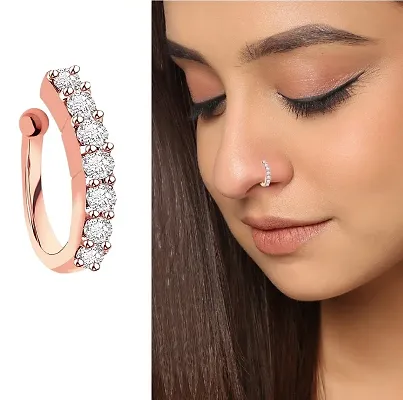 Stylish Without Piercing Clip On Pressing Type Red Nose Ring Pin Stud For Women And Girls Ruby And White Cz Stones